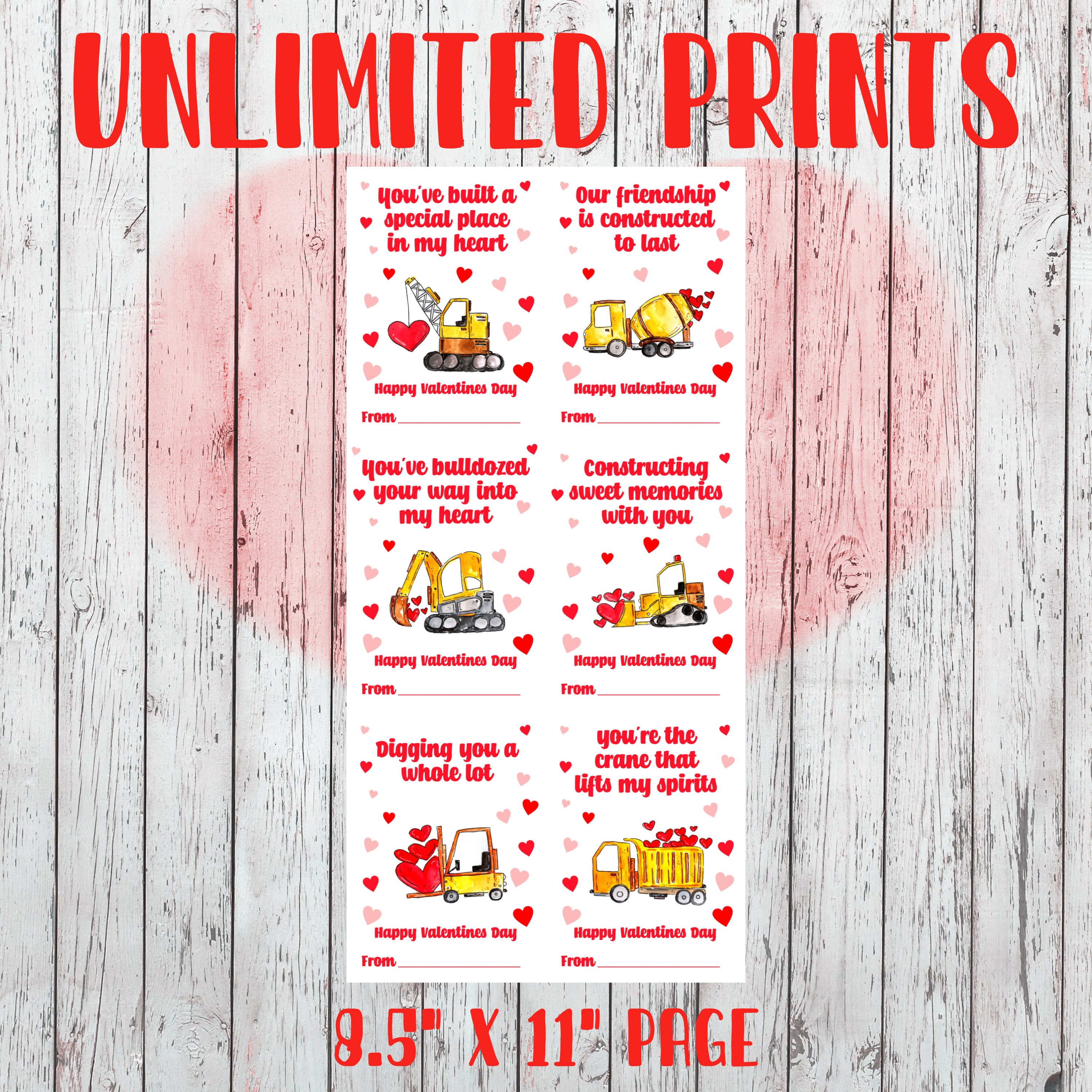 Printable Construction Valentine's Day Cards, Classroom Valentine's Day ...