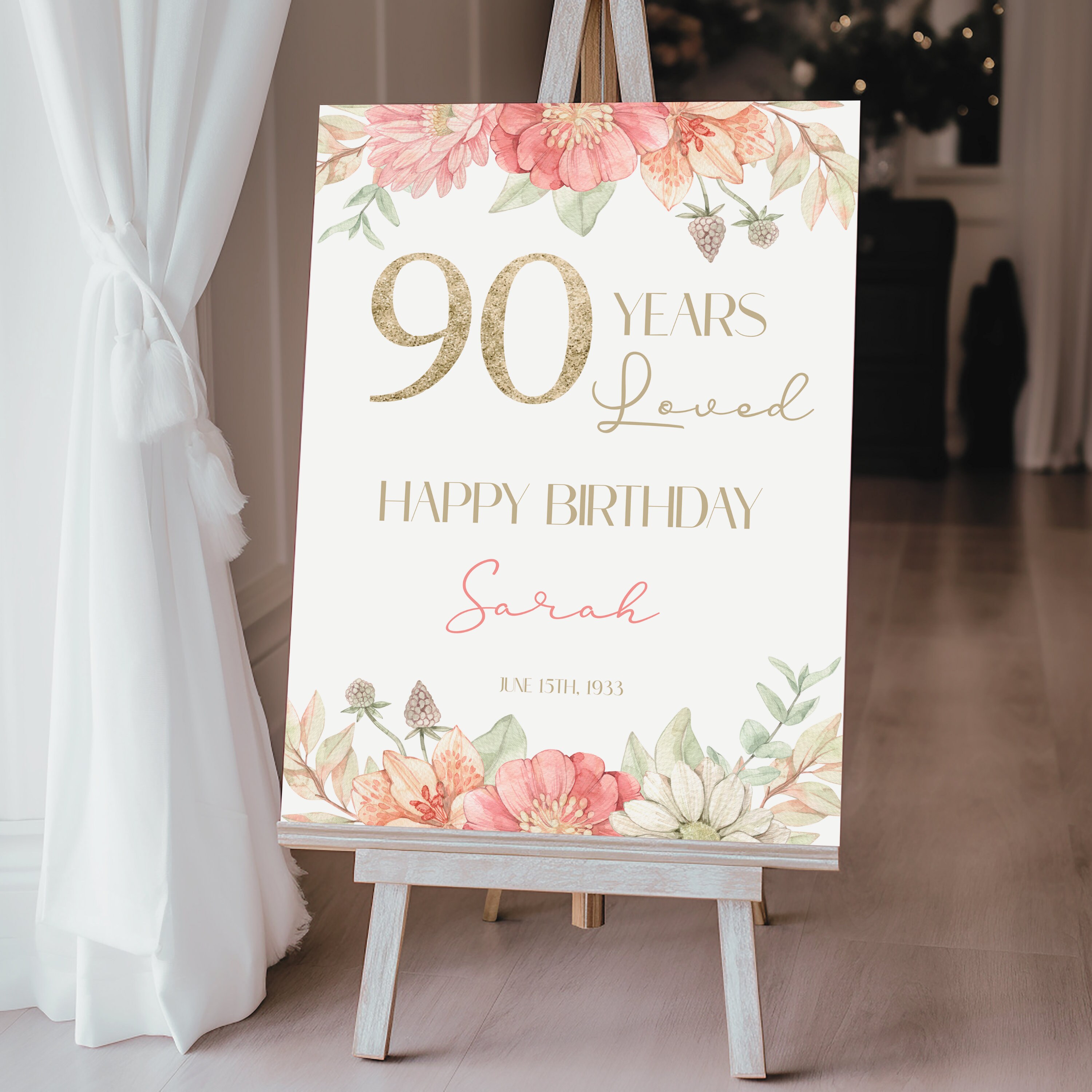 90th Birthday Party Welcome Sign, Pink Floral Birthday Party Welcome ...