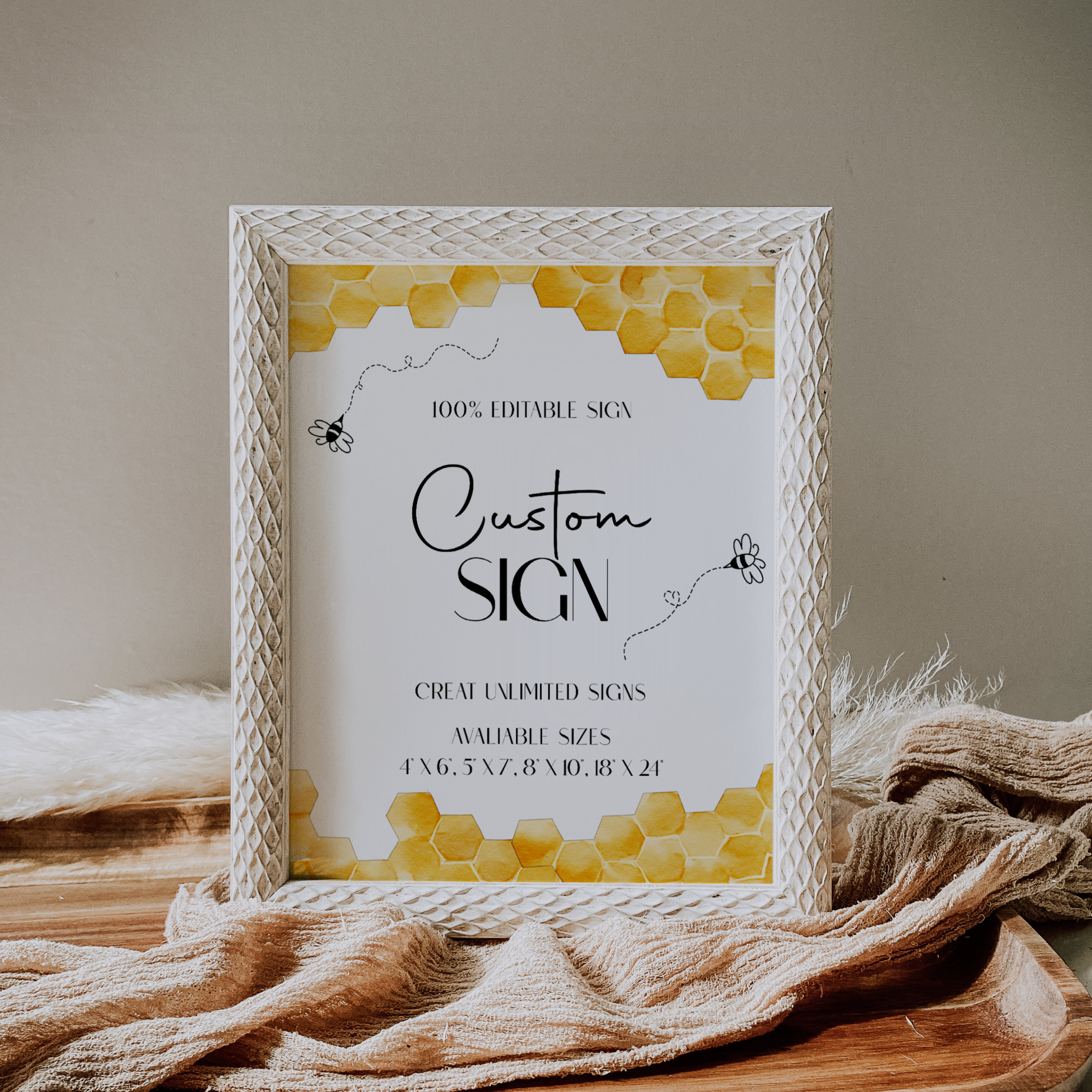 Bee Custom Sign, Honeybee Editable Sign Template, Editable Custom Bee ...