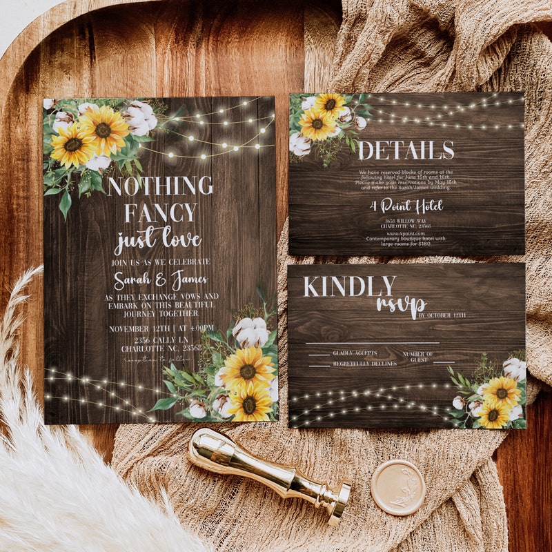 Rustic Sunflower Wedding Invitation - Etsy