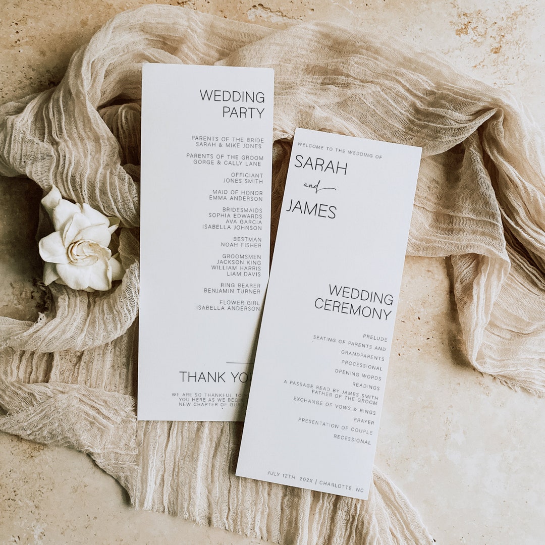 Minimalist Wedding Program, Wedding Ceremony Program, Modern Wedding ...
