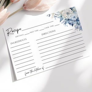 Minimalist Blue Recipe Card Template, Bridal Shower Recipe Card Insert ...