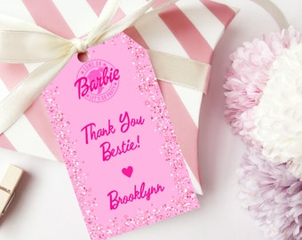 Editable Barbi Party Thank You Favor Tag, Pink Doll Birthday Party ...