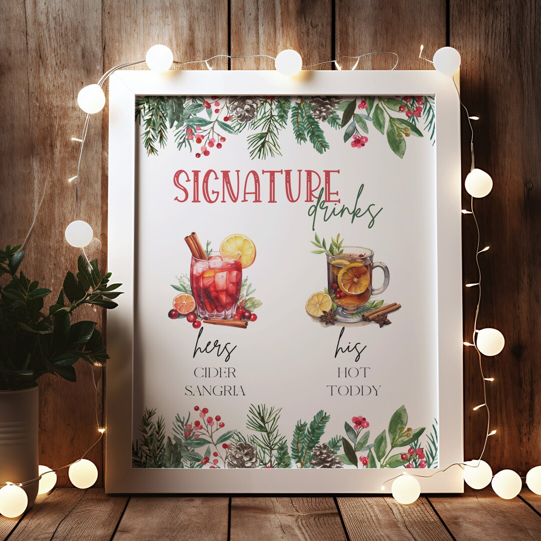 Christmas Signature Drinks Sign Template, Signature Cocktail Sign ...