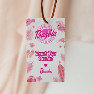 Editable Pink Doll Party Thank You Favor Tag, Barbe Birthday Party ...