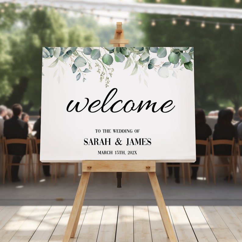 Editable Wedding Welcome Sign Template, Eucalyptus Welcome Board ...