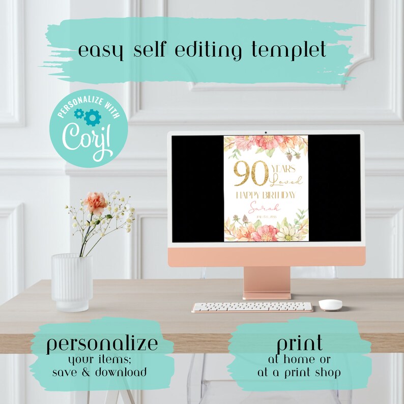 90th Birthday Party Welcome Sign, Pink Floral Birthday Party Welcome ...