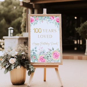100th Birthday Party Welcome Sign, Pink Floral Birthday Party Welcome ...
