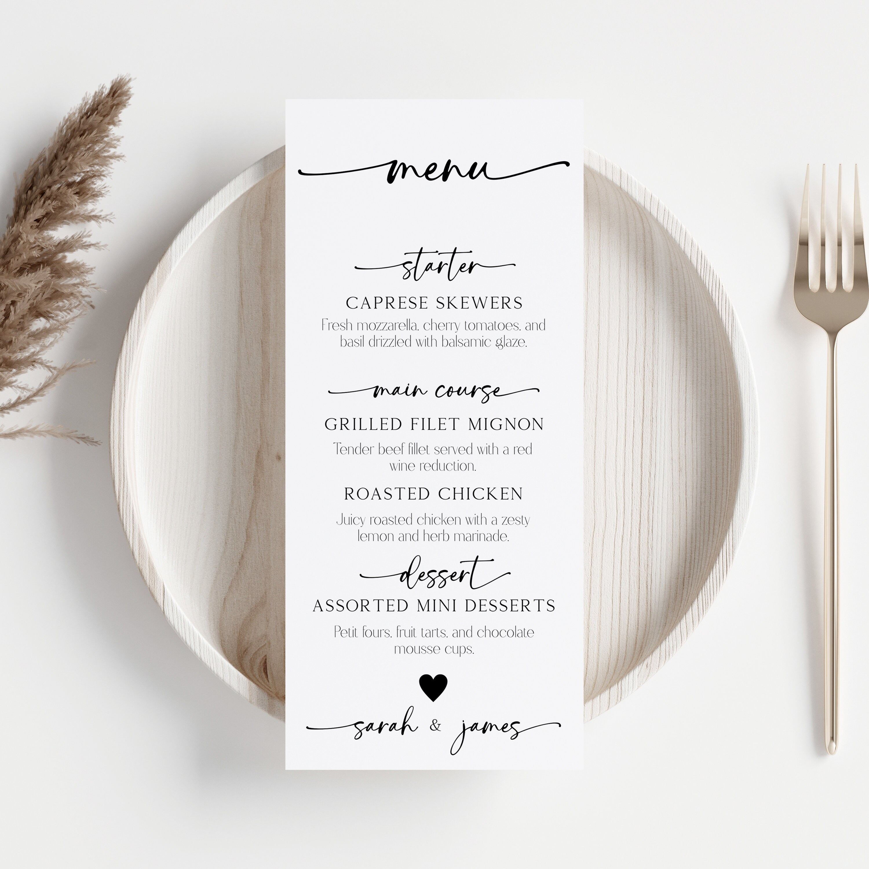 Minimalist Wedding Menu Template, Modern Script Wedding Dinner Menu ...