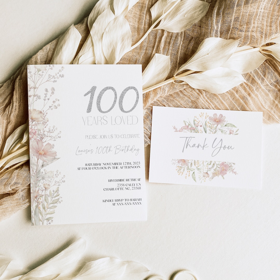 100th Birthday Invitation Printable 100th Birthday Party - Etsy