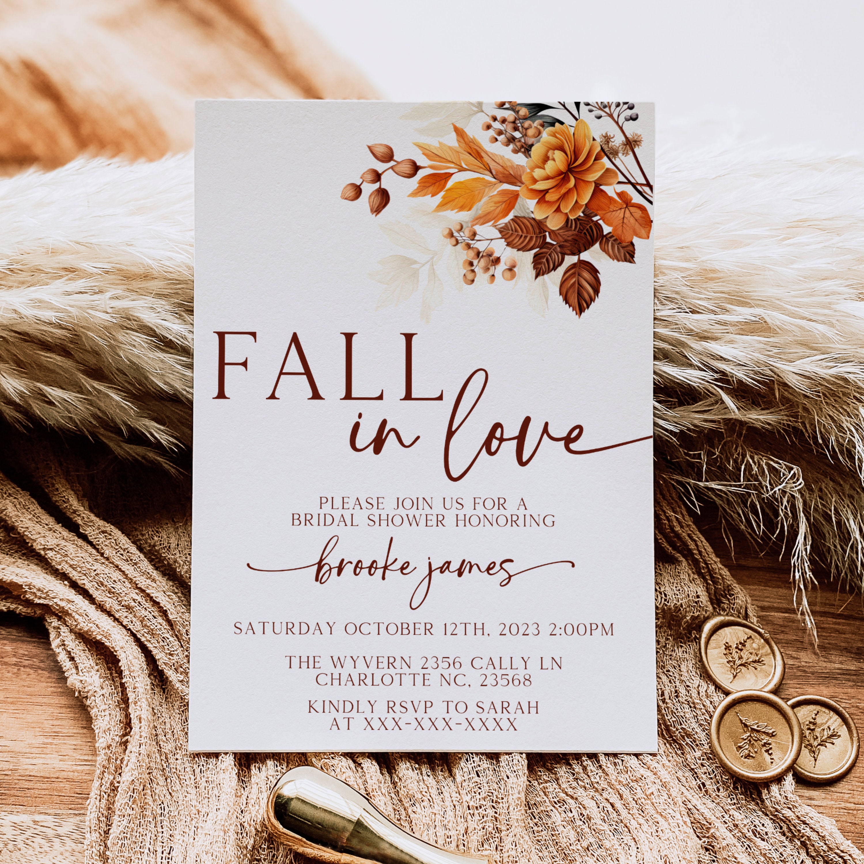 Fall Bridal Shower Invitation, Autumn Bridal Shower Pumpkin Invitation ...