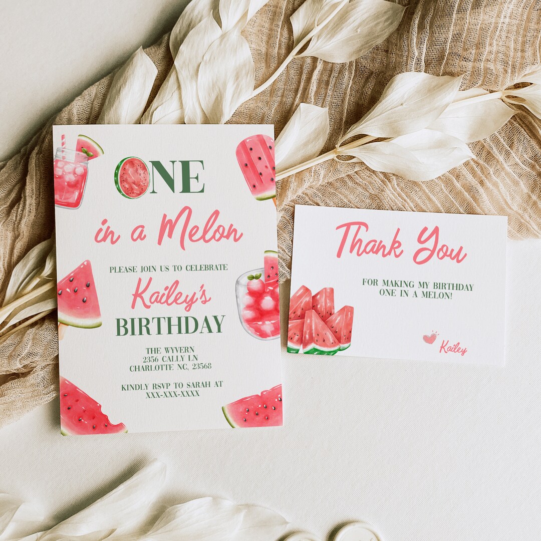 Watermelon Birthday Invitation, Pink Watermelon Party, One in a Melon ...