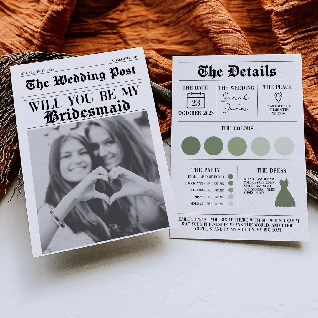 Bridesmaid Proposal Newspaper Template, Maid of Honor Proposal, Bridal ...