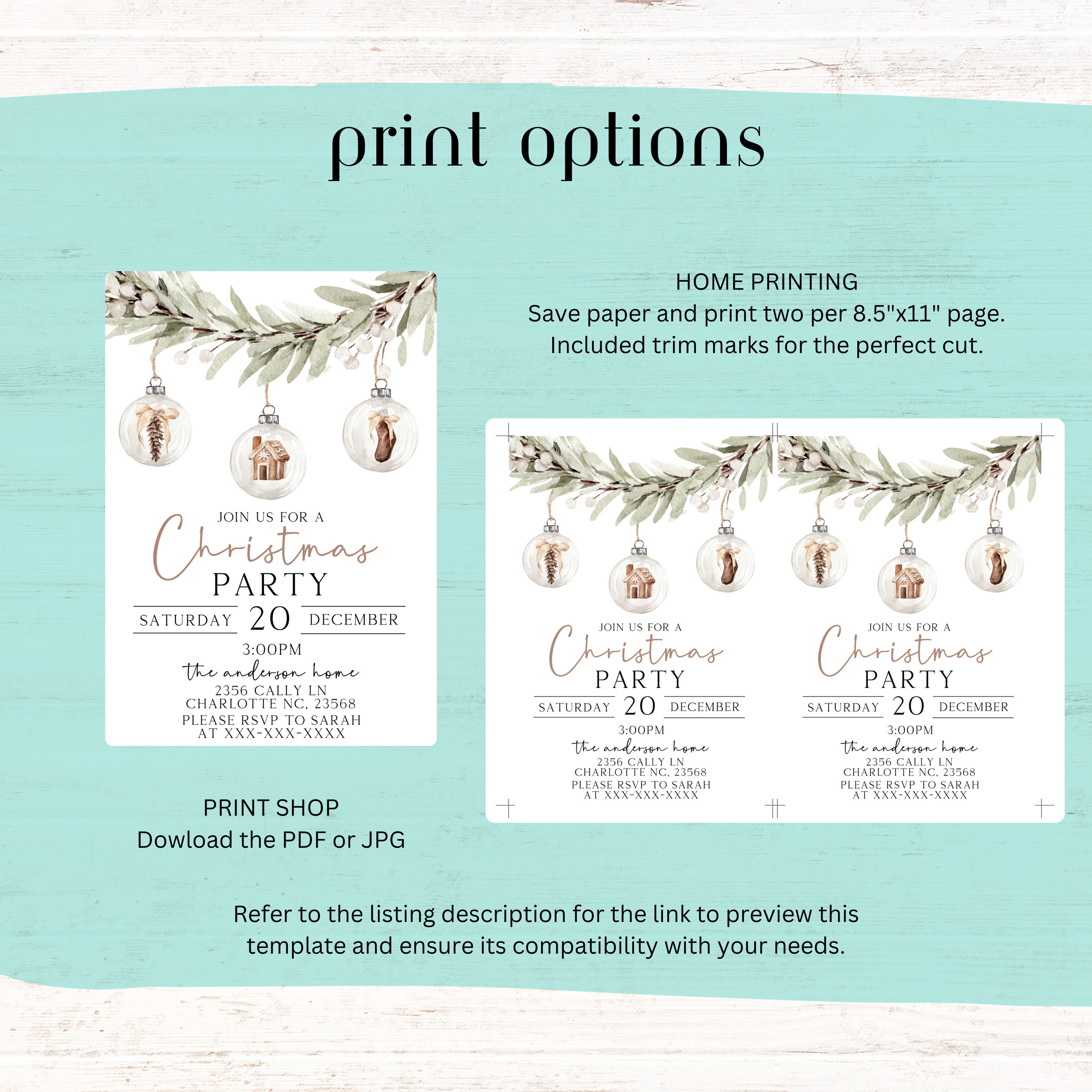 Rustic Christmas Invitation Printable Paper