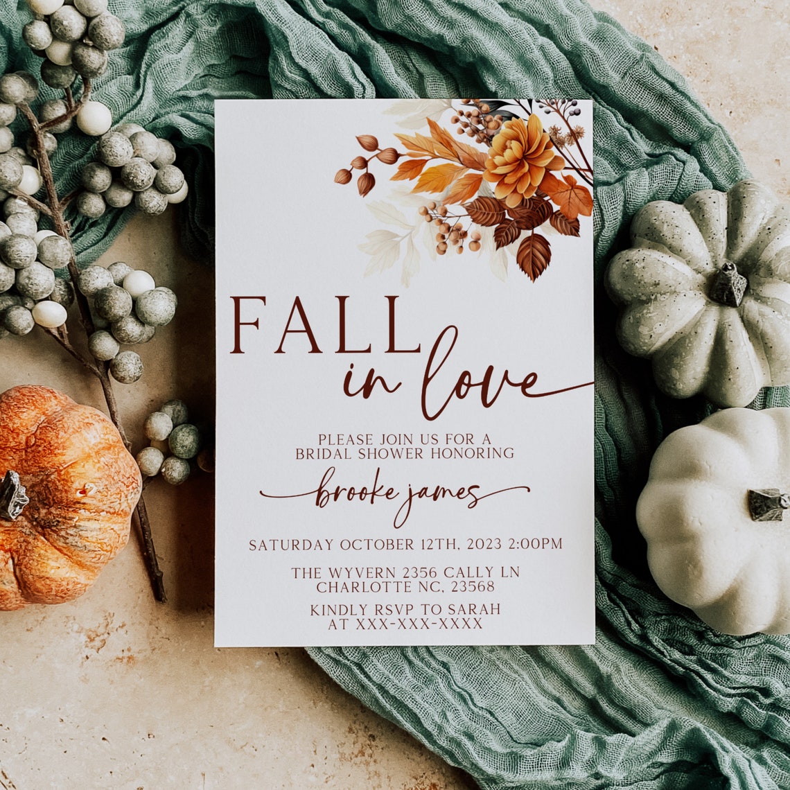 Fall Bridal Shower Invitation, Autumn Bridal Shower Pumpkin Invitation ...