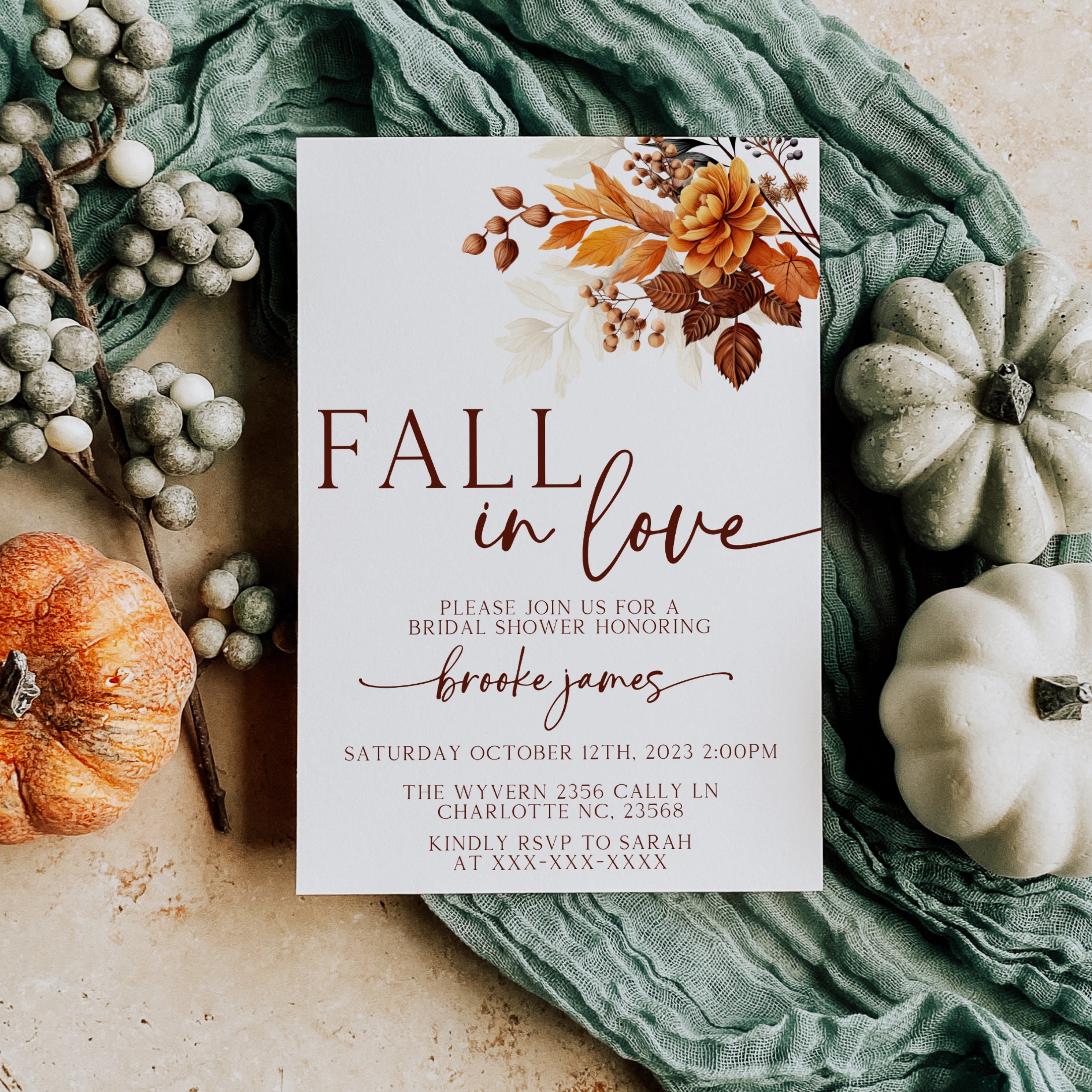 Fall Bridal Shower Invitation, Autumn Bridal Shower Pumpkin Invitation ...