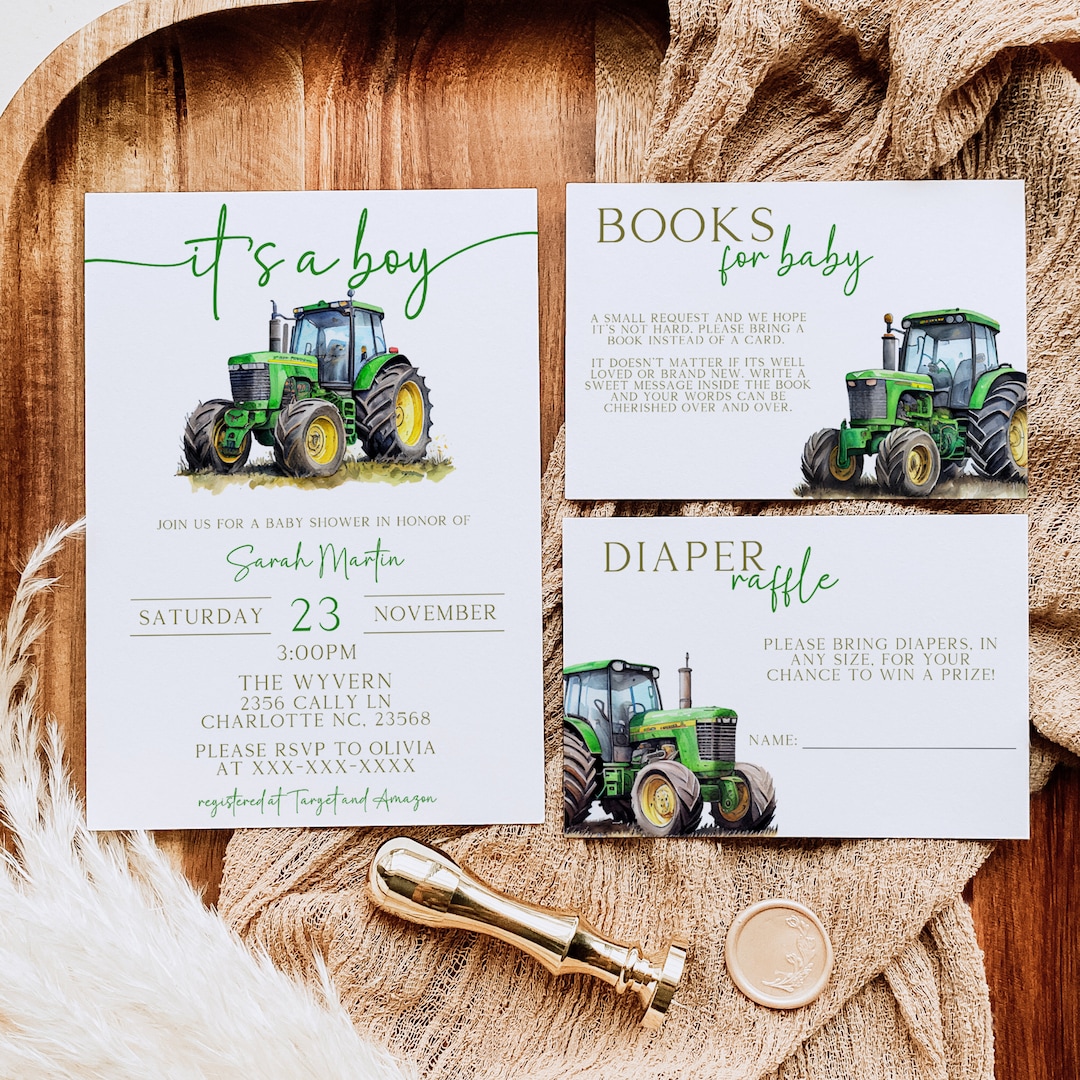 EDITABLE Tractor Baby Shower Invitation, Green Tractor Invitation, Oh ...