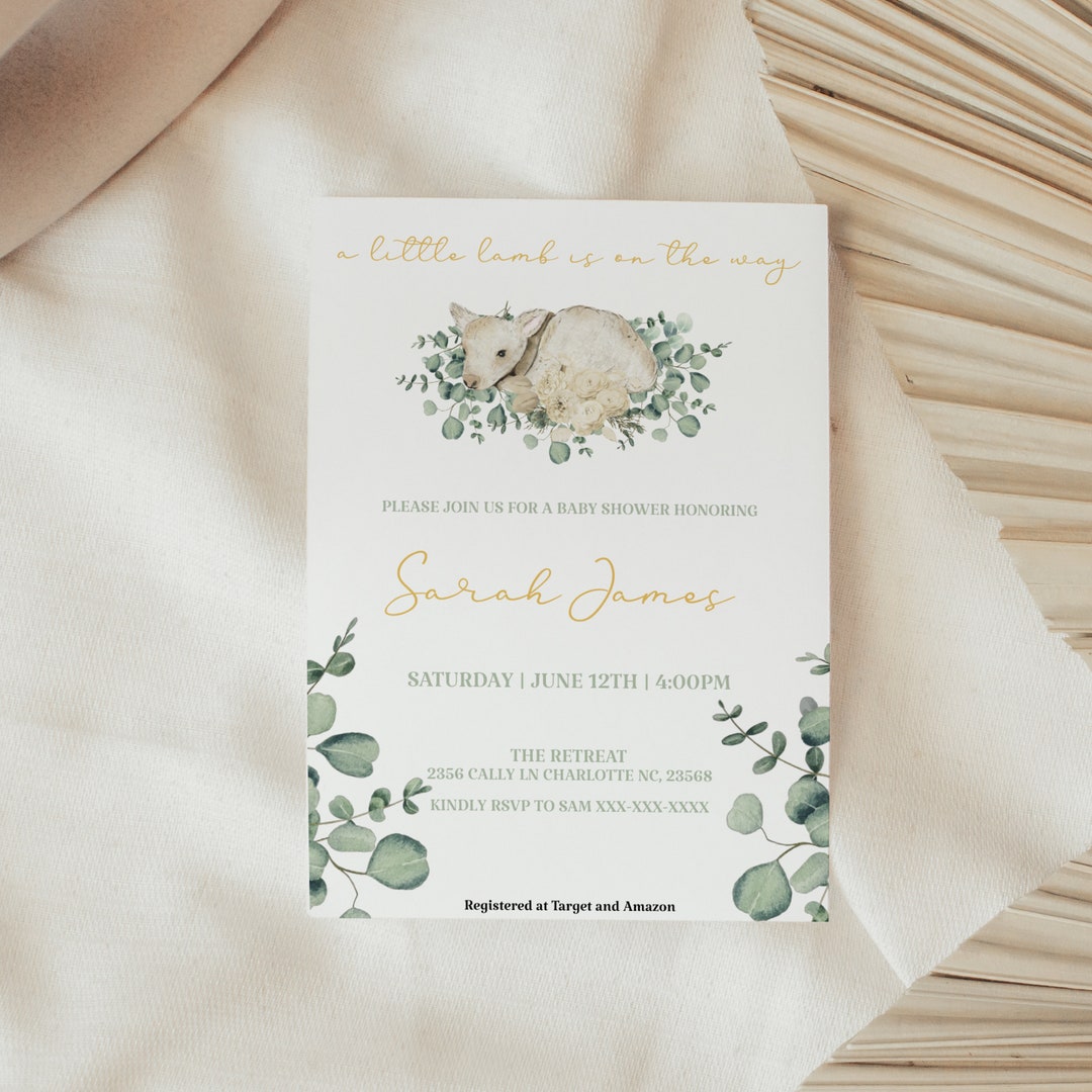 Lamb Baby Shower Invitation, DIY Invite Template, Greenery Invite ...