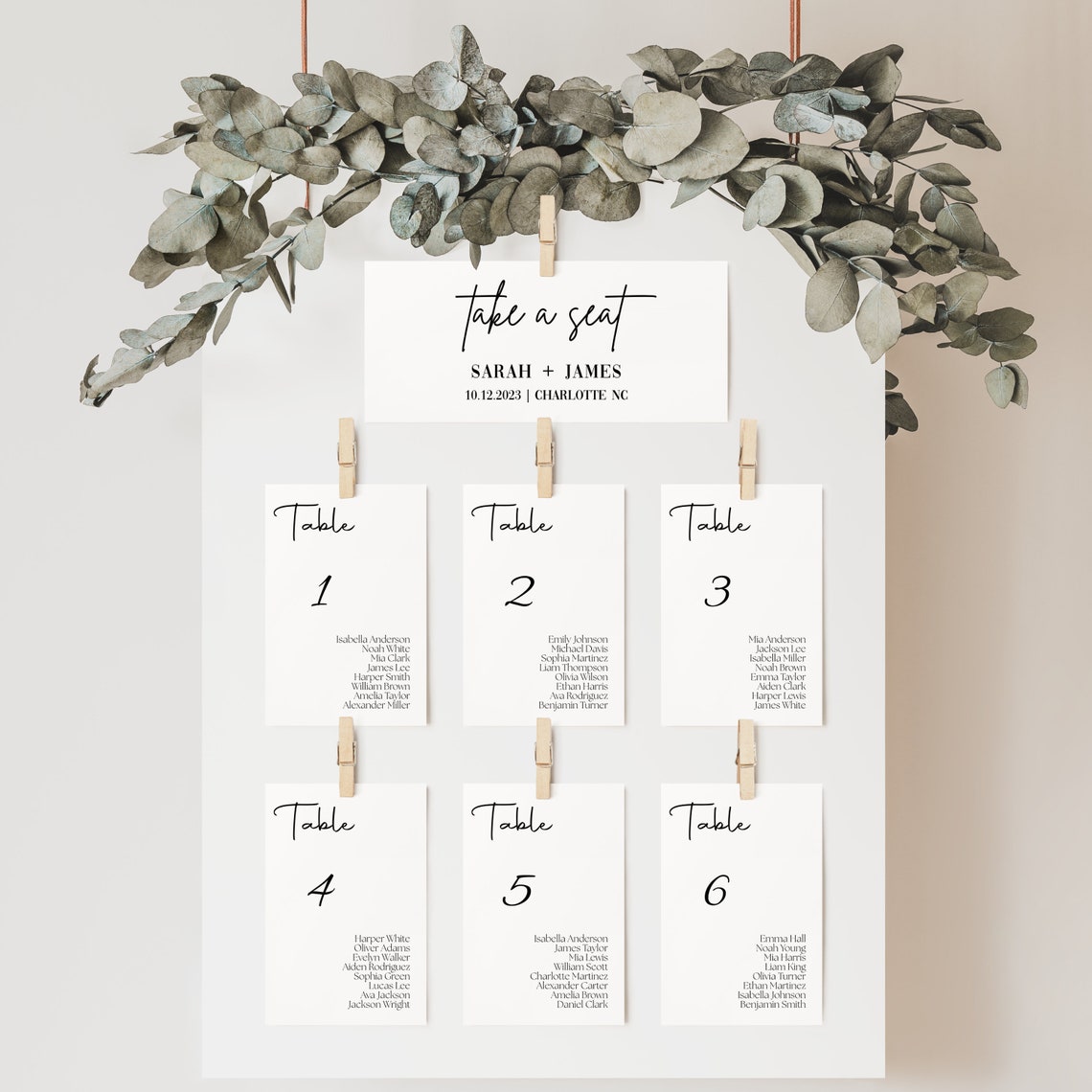 Minimalist Wedding Seating Chart Card Template, Modern Wedding Seating ...