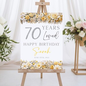 70 Years Loved, 70th Birthday Party Welcome Sign Printable, Yellow ...