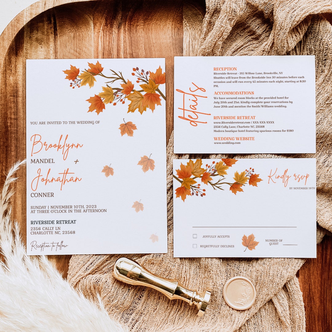 Rustic Fall Wedding Invitation Template Suite, Autumn Wedding ...