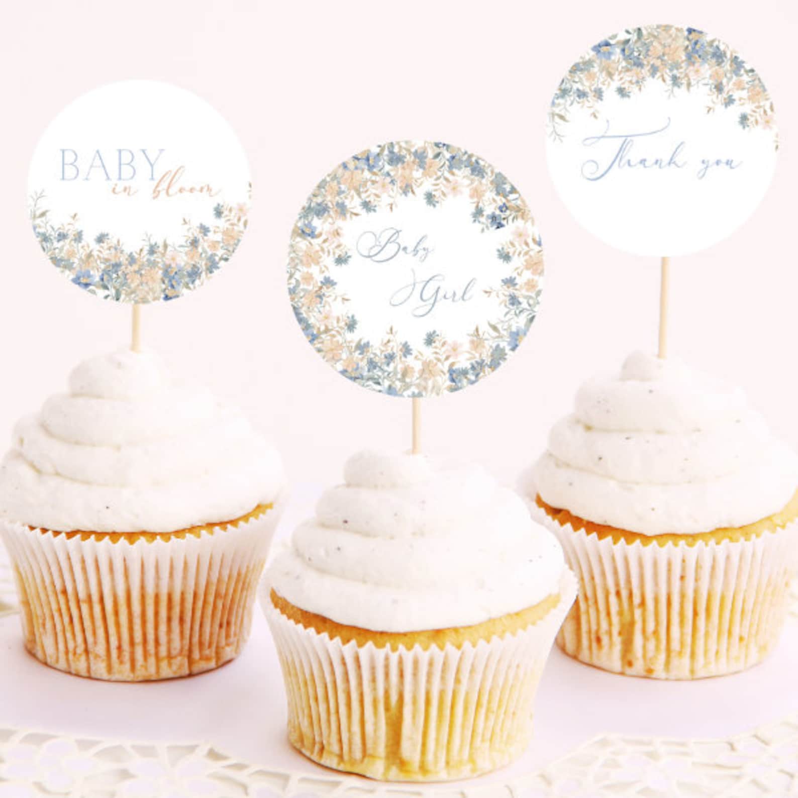 Baby in Bloom Baby Shower Cupcake Toppers, Printable Oh Baby Cupcake ...
