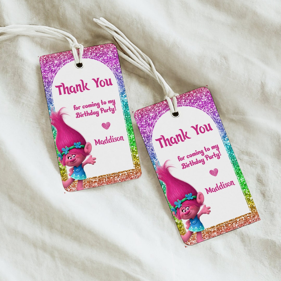Trolls Birthday Thank You Favor Tag, Trolls Thank You Card Tag, Trolls ...