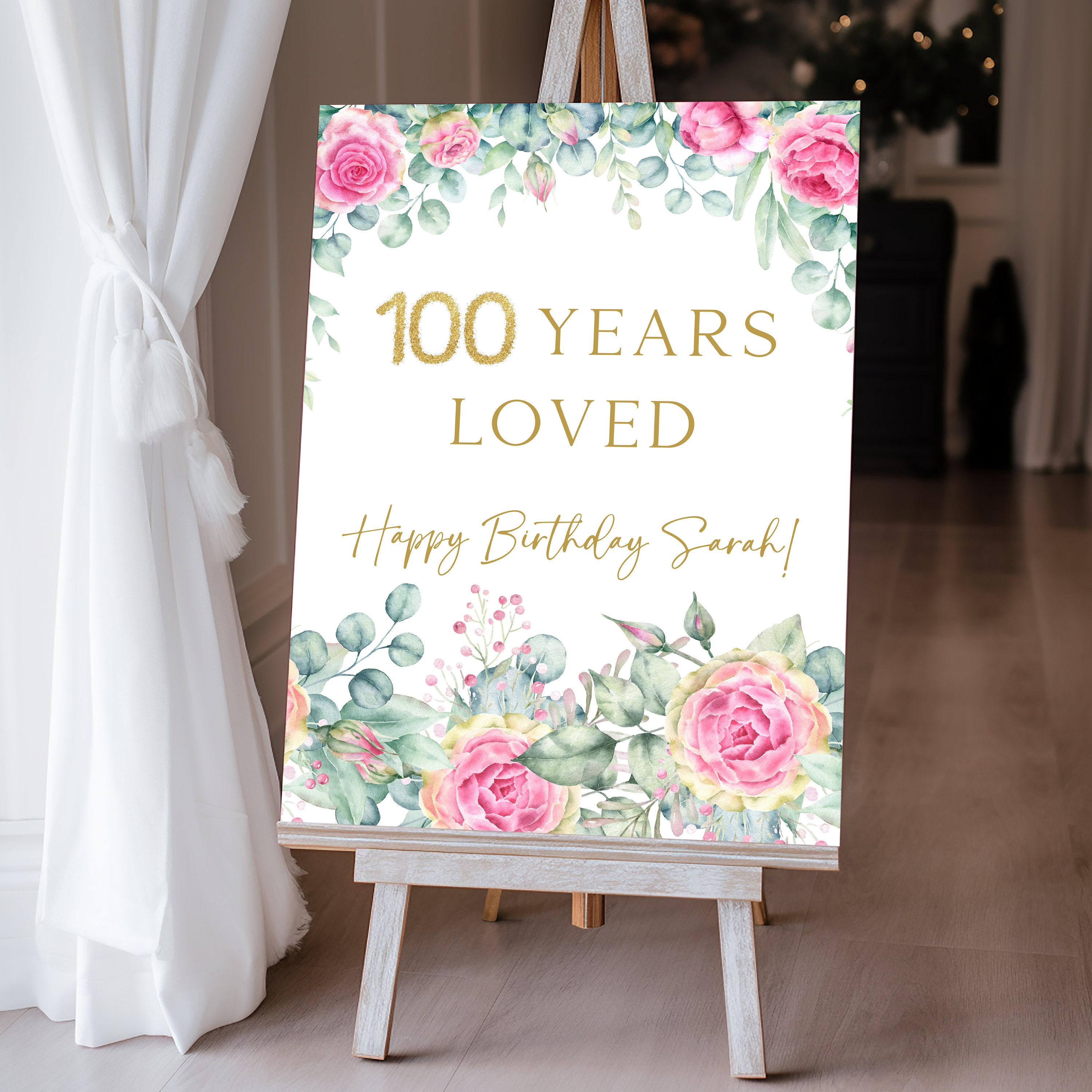 100th Birthday Party Welcome Sign, Pink Floral Birthday Party Welcome ...