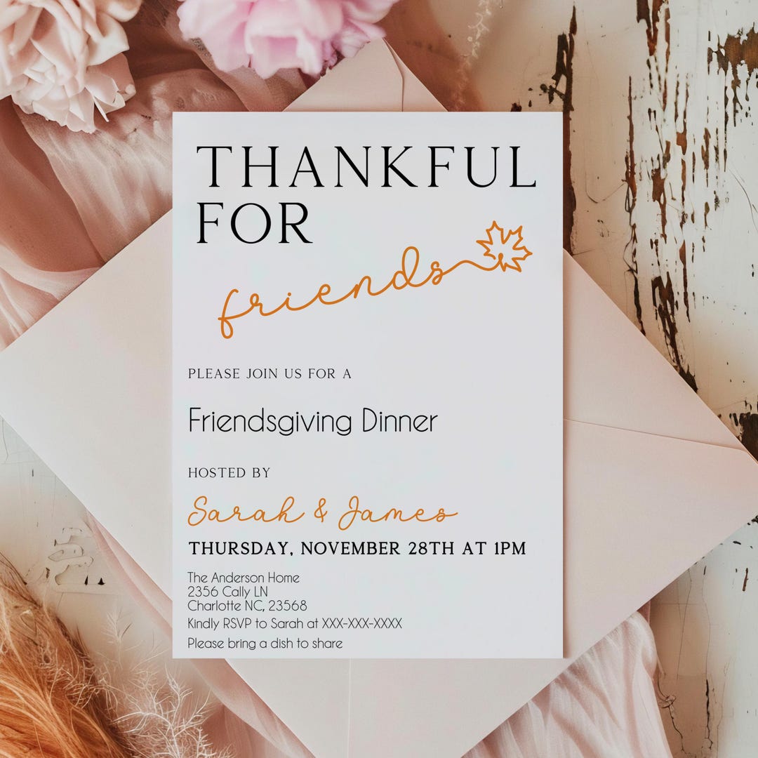 Thankful for Friends Invitation, Friendsgiving Dinner Invitation ...