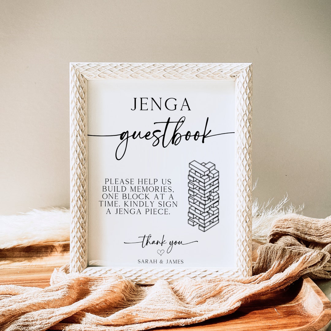 Jenga Guestbook Sign Printable, Modern Photo Guest Book Sign, Bohemian ...