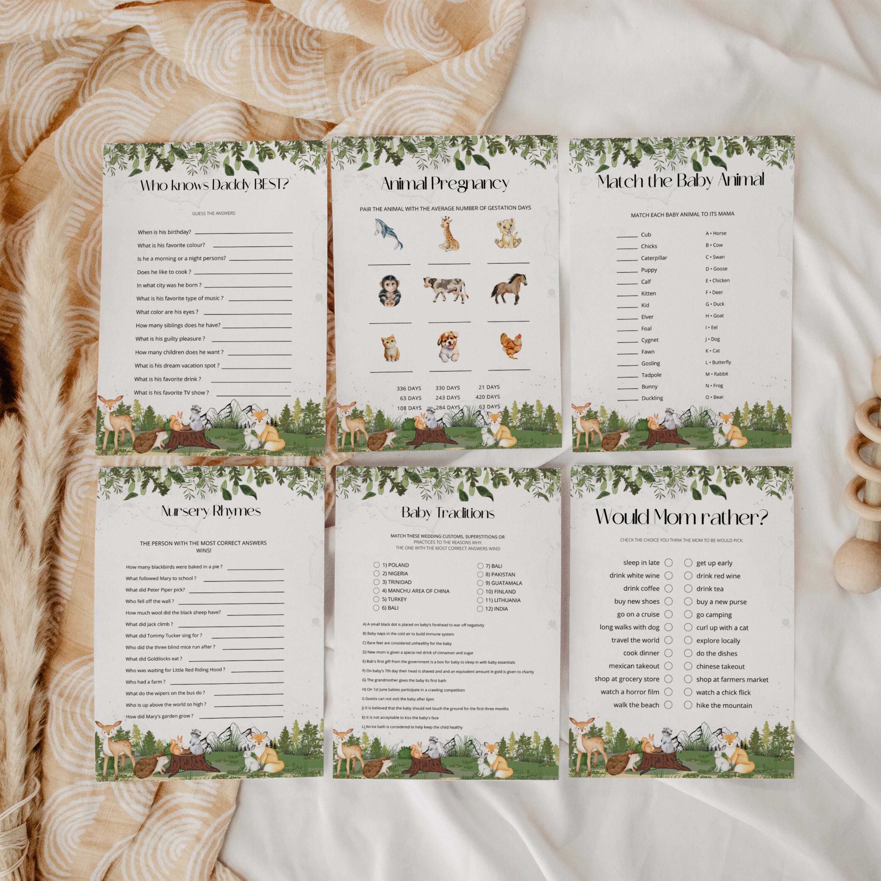 Woodland Baby Shower Game Bundle, Boy Woodland Baby Shower Games ...
