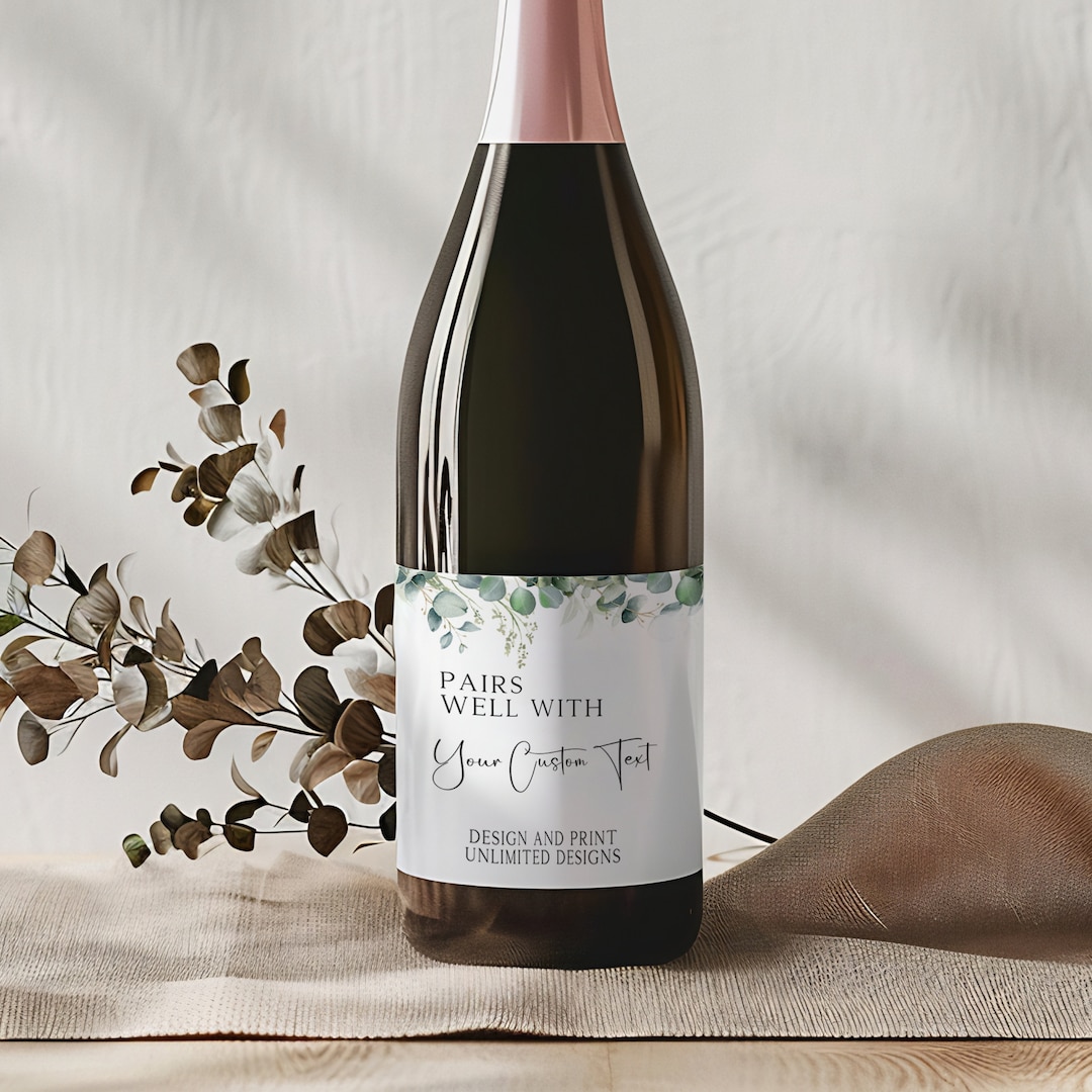 Custom Wine Label Template, Greenery Wine Labels Wedding, Editable Wine ...