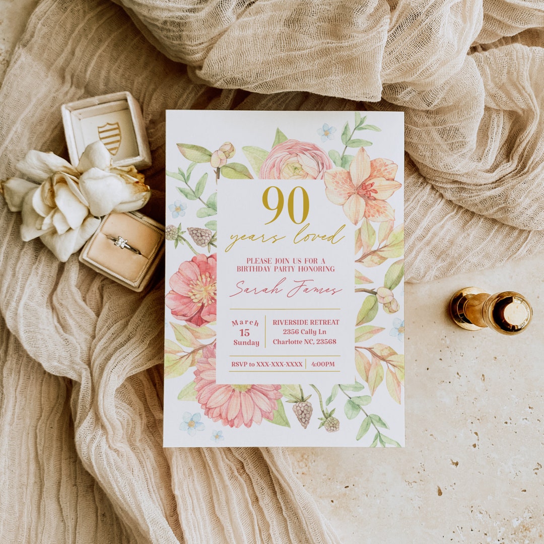 Rose Gold 90th Birthday Invitation, 90th Birthday Invite, Invitation ...