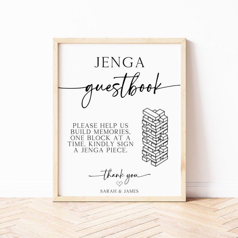 Jenga Guestbook Sign Printable, Modern Photo Guest Book Sign, Bohemian ...