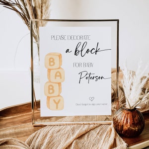 Decorate a Baby Block Sign, Minimalist Baby Shower, Activity, Editable ...