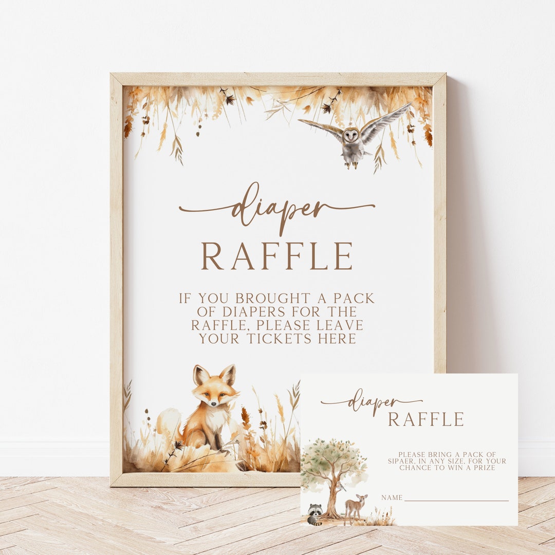 Woodland Diaper Raffle Sign Greenery Woodland Baby Shower Sign Woodland ...