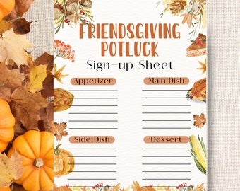 Thanksgiving Potluck Sign up Sheet, Thanksgiving Menu, Potluck Sign up ...