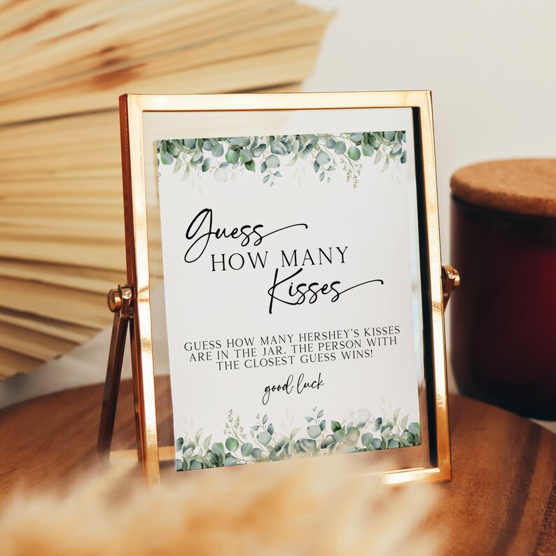 Guess How Many Kisses Cards and Sign Printable, Wedding Games, Bridal ...
