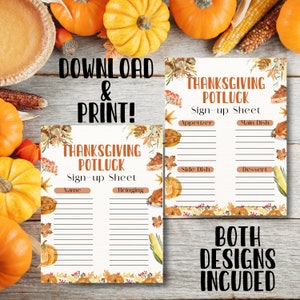 Thanksgiving Potluck Sign up Sheet, Thanksgiving Menu, Potluck Sign up ...