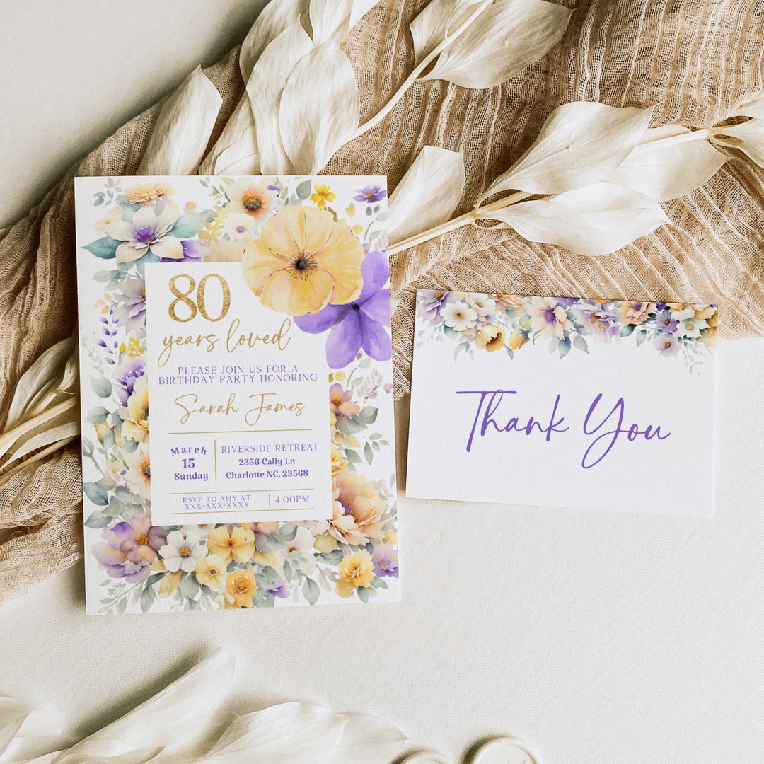80th Birthday Invitation, 80th Invite Template, Digital 80th Birthday ...