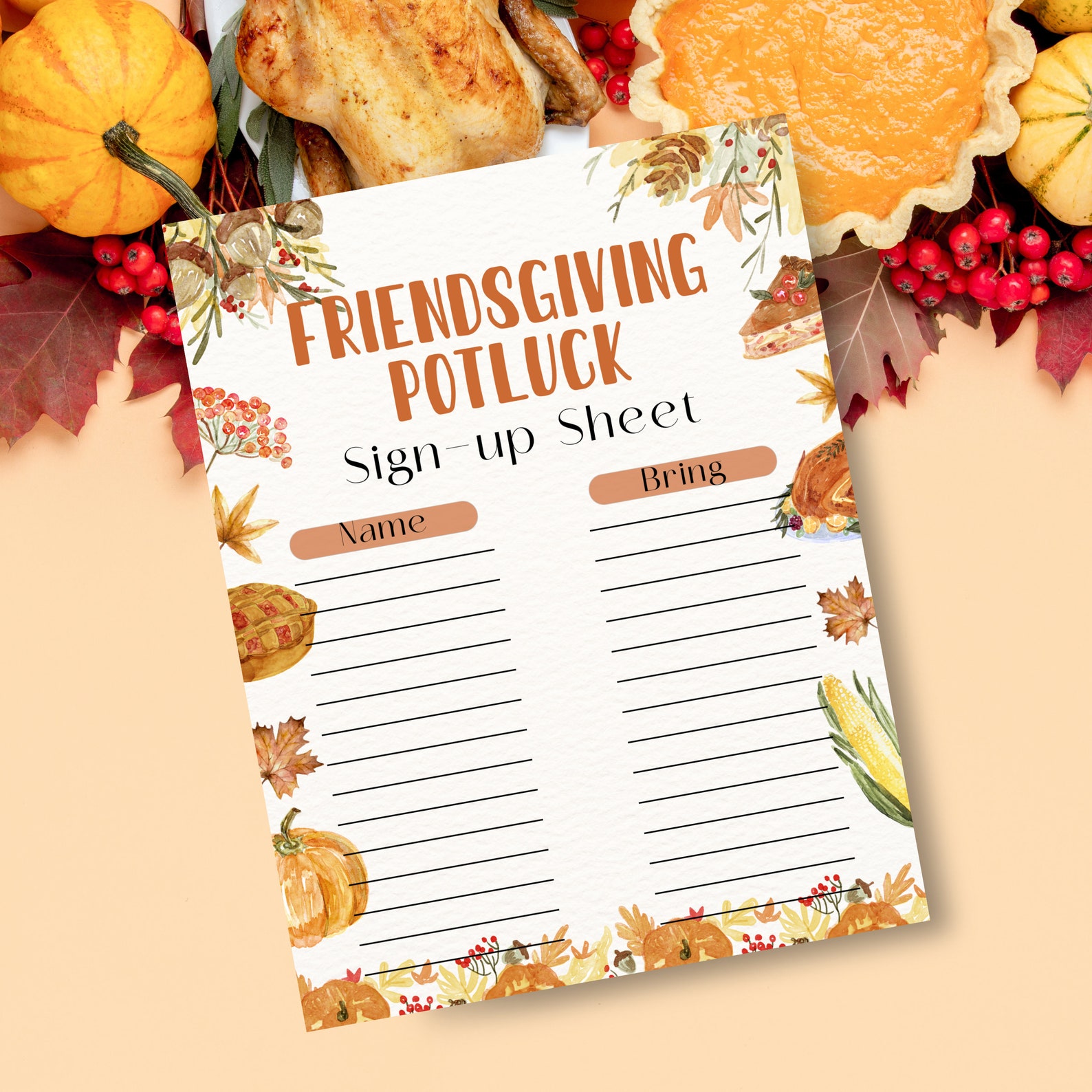 Friendsgiving Potluck Sign up Sheet, Friendsgiving Menu, Potluck Sign ...