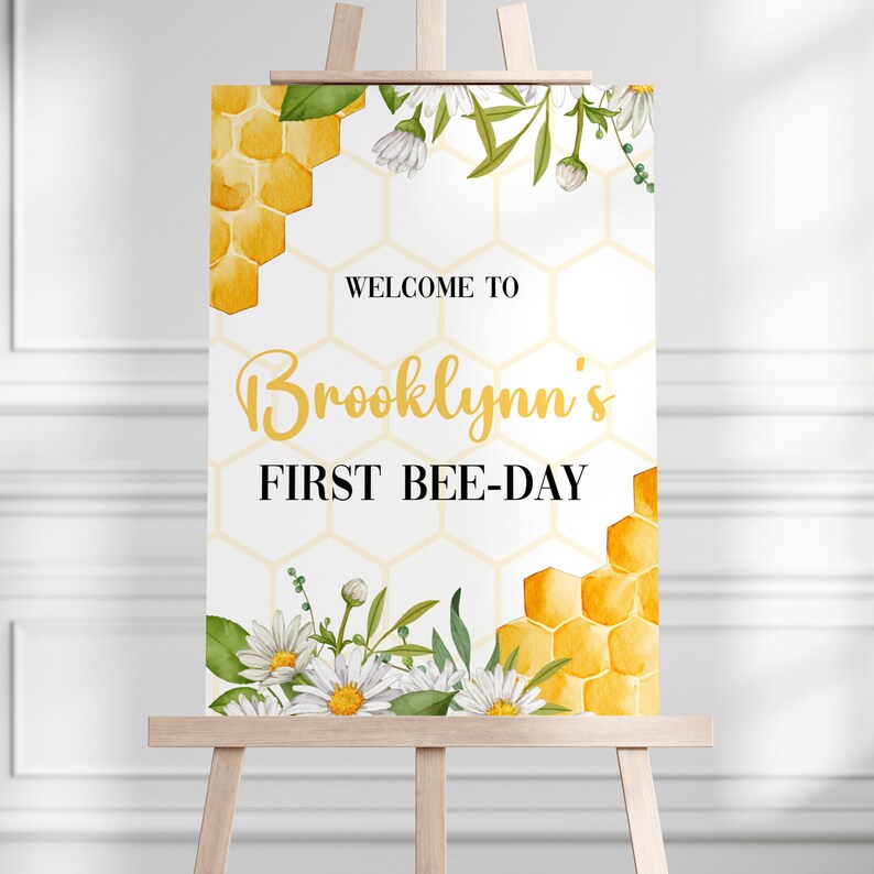 First Bee Day Welcome Sign, Bee Welcome Sign Poster, Birthday Welcome ...