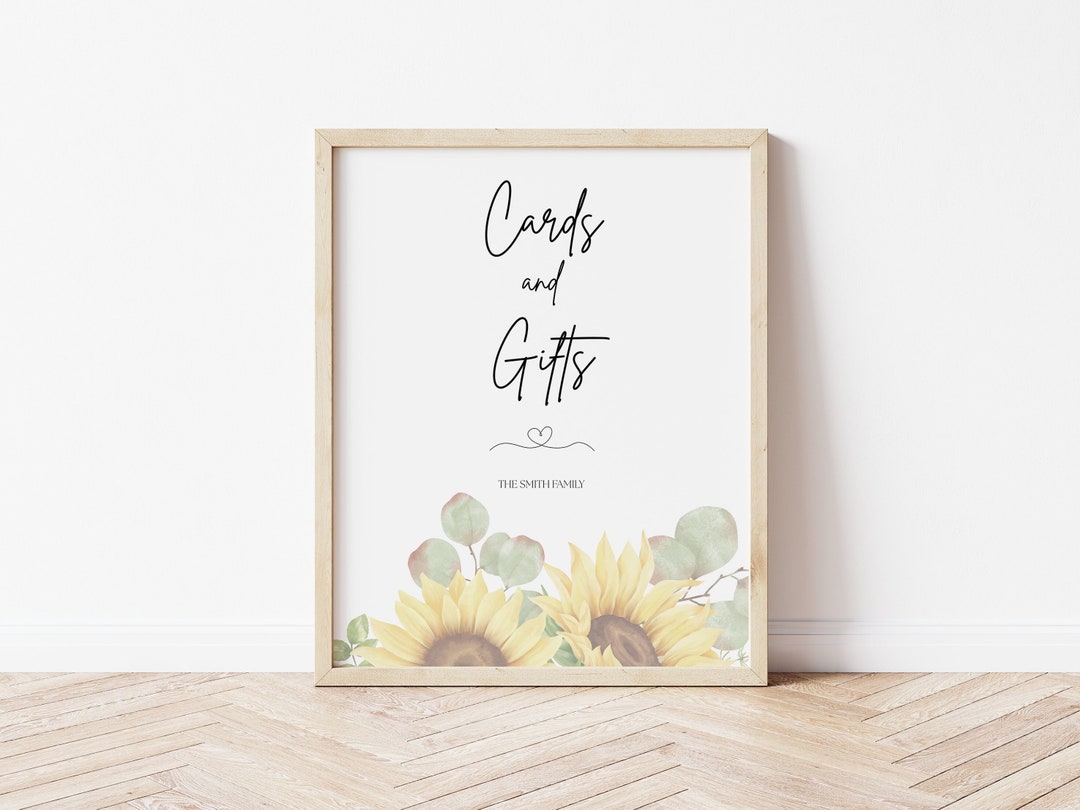 Sunflower Script Cards and Gifts Sign, Sunflower Gifts Table Sign, 8x10 ...