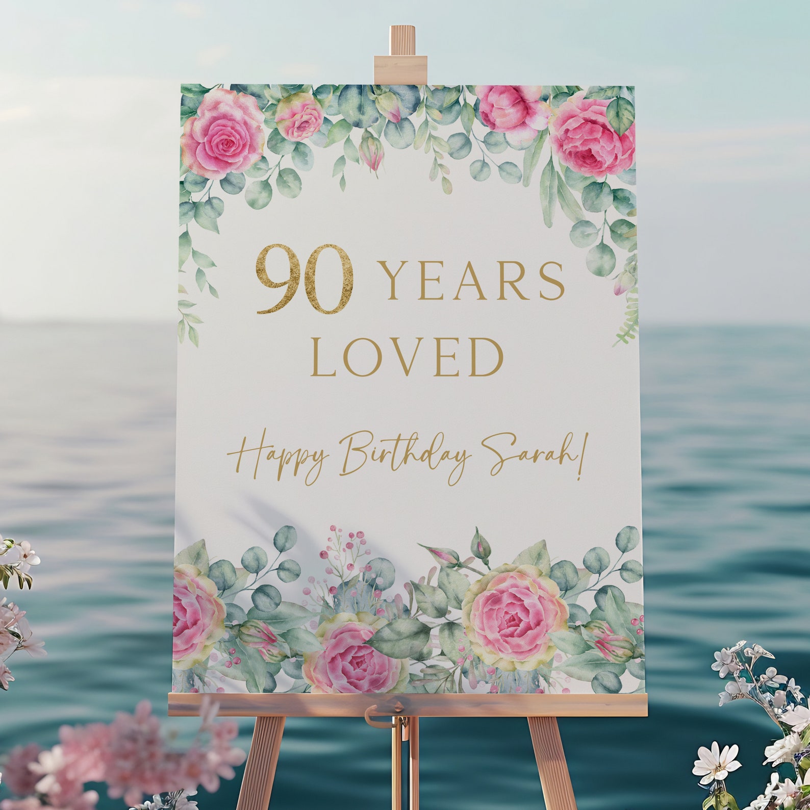 90th Birthday Party Welcome Sign, Pink Floral Birthday Party Welcome ...
