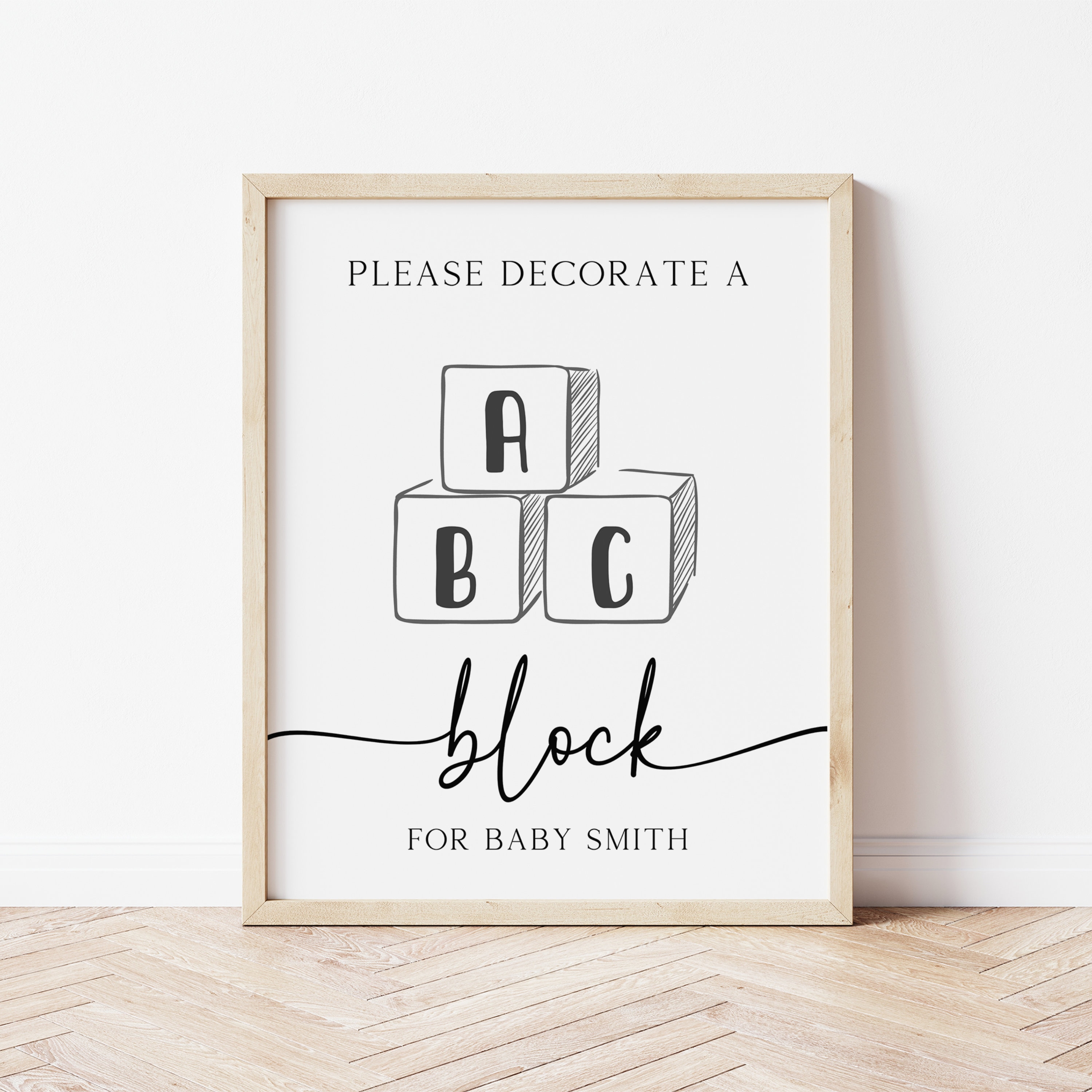 Decorate a Baby Block Sign, Minimalist Baby Shower, Activity, Editable ...