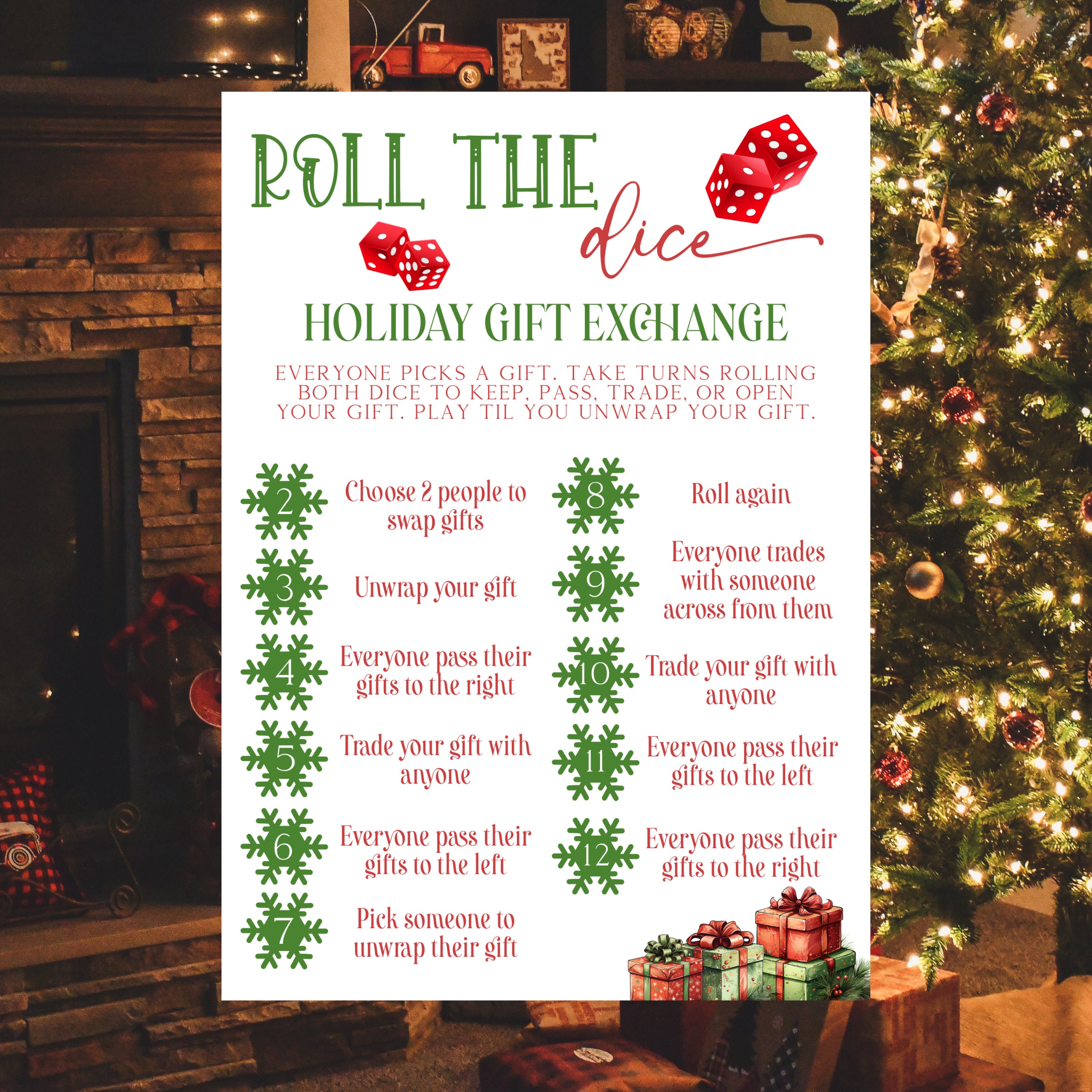 Roll the Dice Holiday Gift Exchange Game, Christmas Printable Games ...