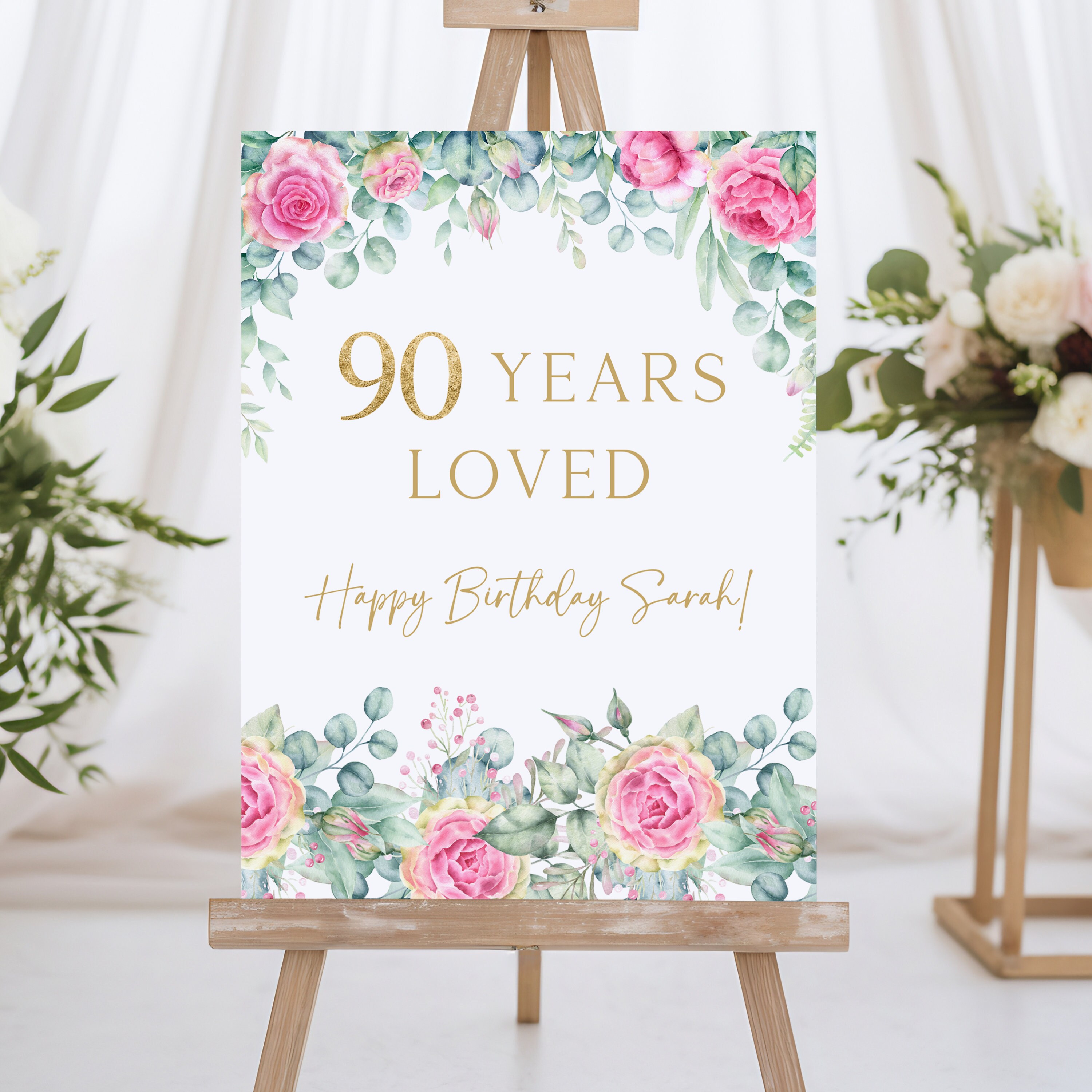 90th Birthday Party Welcome Sign, Pink Floral Birthday Party Welcome ...