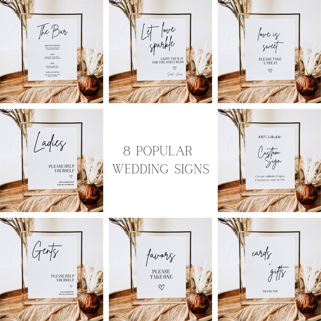Wedding Sign Bundle, Modern Minimalist Wedding Signs, Reception Sign ...