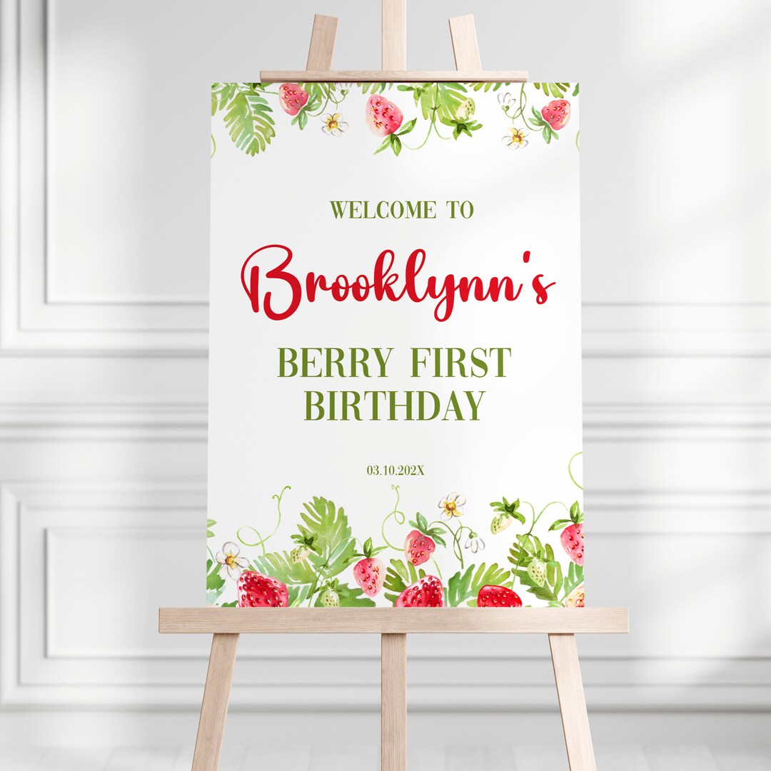 Strawberry First Birthday Welcome Sign, Berry First Birthday Welcome ...