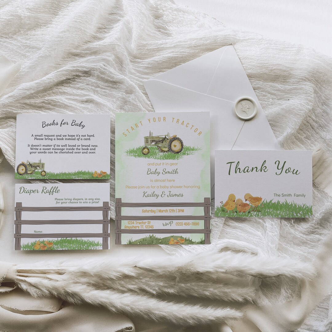 EDITABLE Tractor Baby Shower Invitation Green Tractor - Etsy